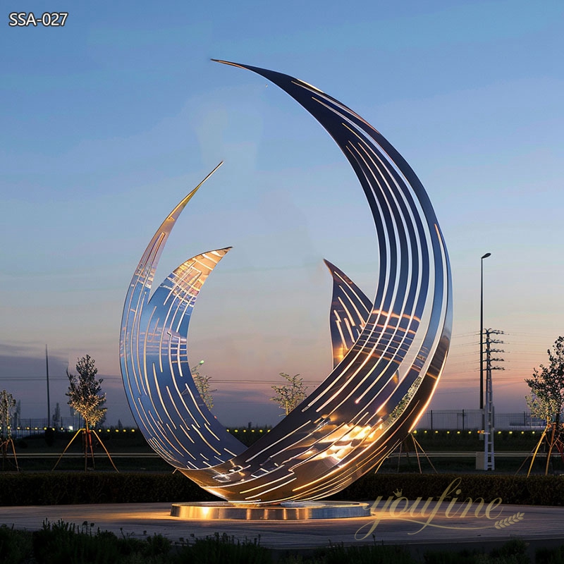 Large Stainless Steel Flame Sculpture for Roundabout