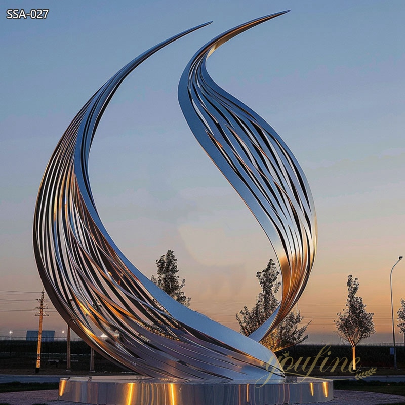 Large Stainless Steel Flame Sculpture for Roundabout