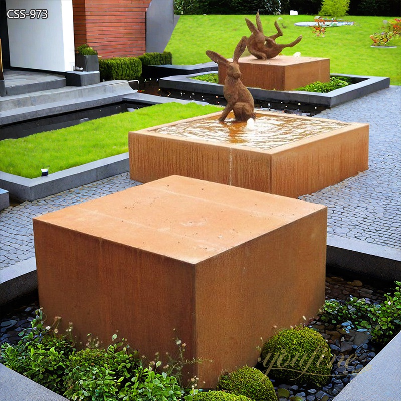 Custom Corten Steel Cube Fountain for Sale CSS-973