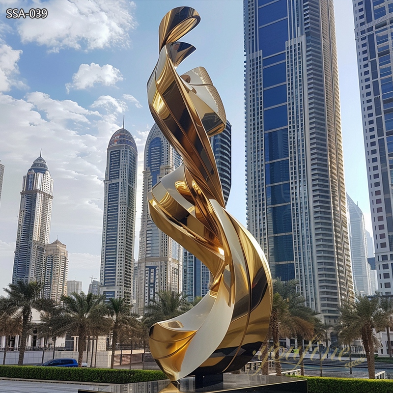 Golden Metal Art Abstract Flame Sculpture