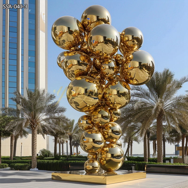 Golden Stainless Steel Ball Column Sculpture for Outdoor SSA-040