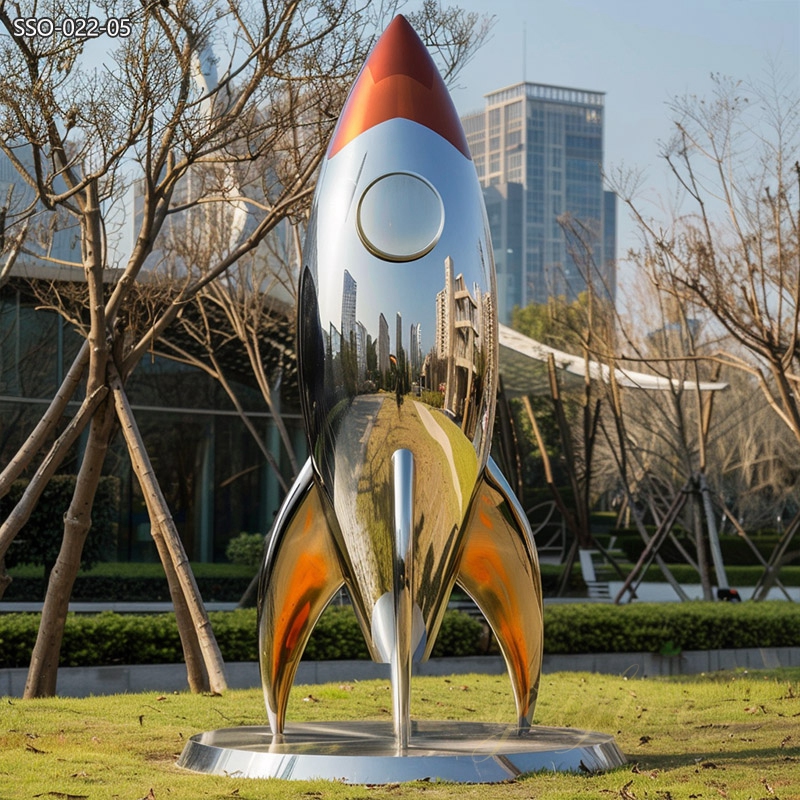 Mirror Polished Stainless Steel Rocket Sculpture
