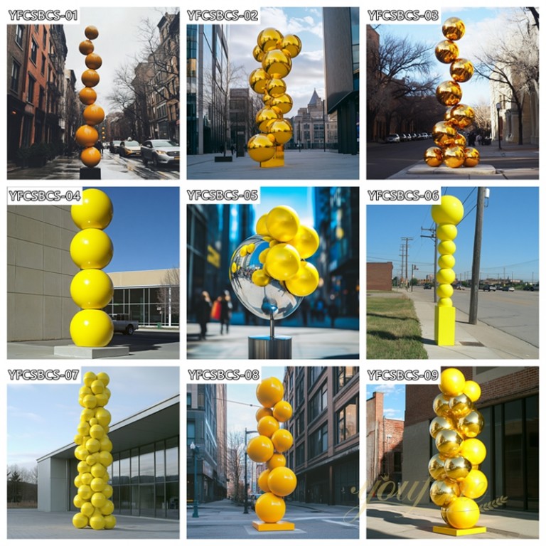 Eye-Catching Yellow Stainless Steel Ball Column Sculpture SSO-034