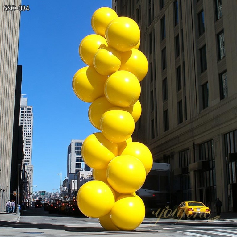 Eye-Catching Yellow Stainless Steel Ball Column Sculpture SSO-034