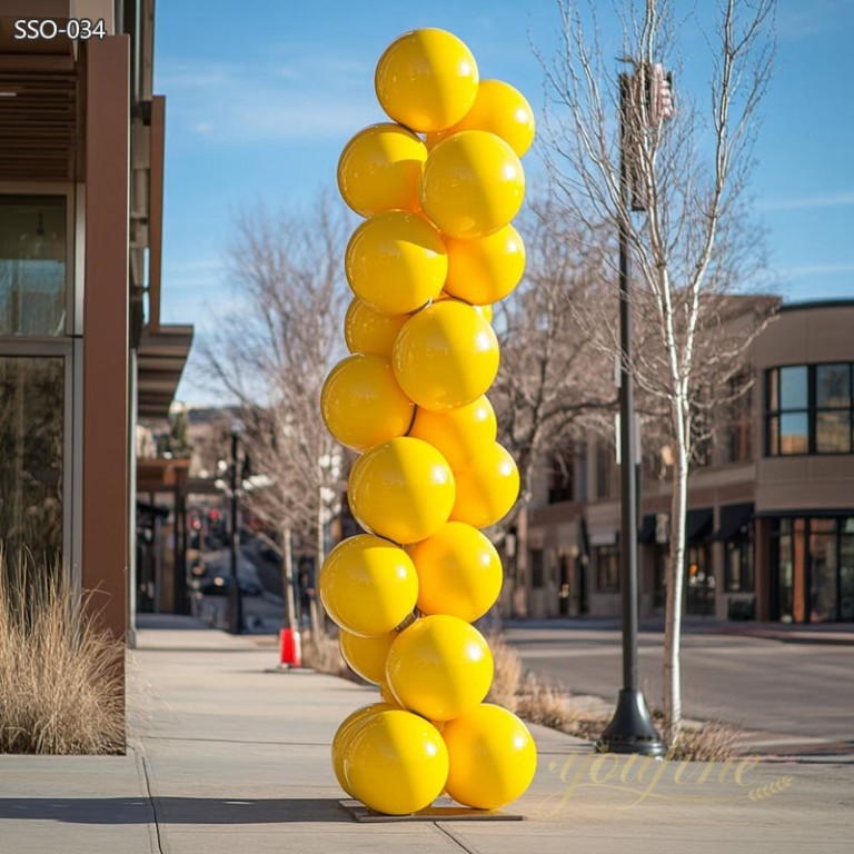 Eye-Catching Yellow Stainless Steel Ball Column Sculpture SSO-034