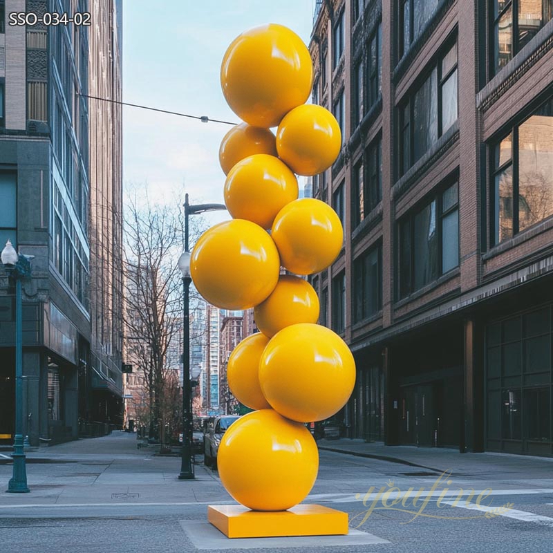 Eye-Catching Yellow Stainless Steel Ball Column Sculpture SSO-034