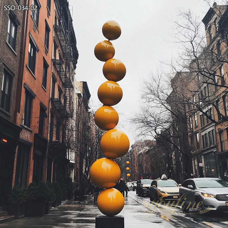 Eye-Catching Yellow Stainless Steel Ball Column Sculpture SSO-034