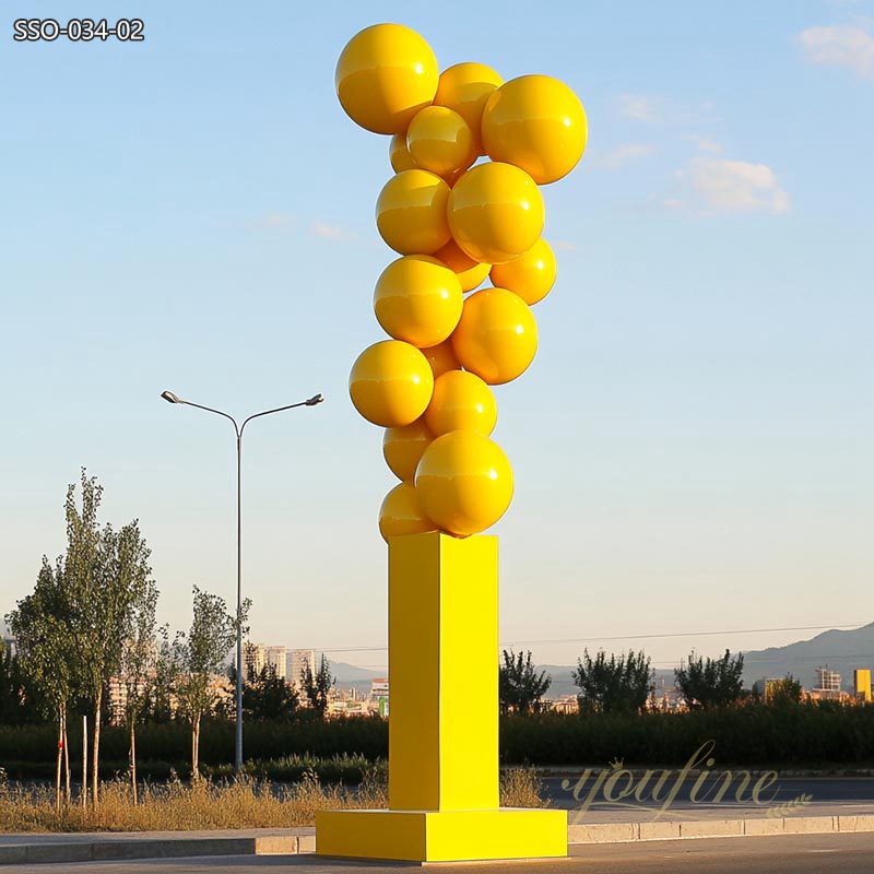 Eye-Catching Yellow Stainless Steel Ball Column Sculpture SSO-034