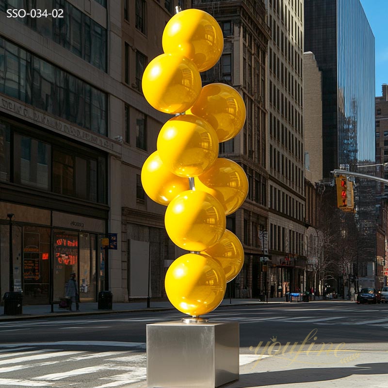 Eye-Catching Yellow Stainless Steel Ball Column Sculpture SSO-034
