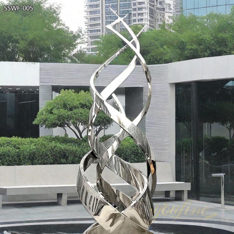 Large Stainless Steel Abstract Line Fountain Sculpture SSWF-005