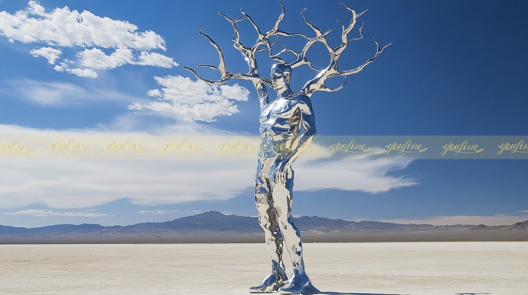 Sci-Fi Stainless Steel Statue for Desert