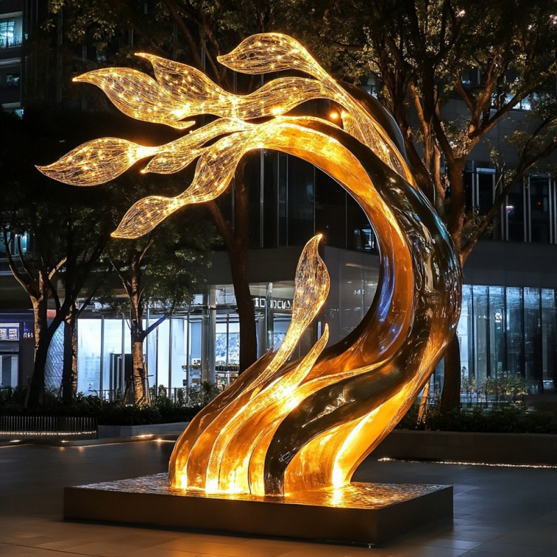 Stainless Steel Sculptures with Resin and Lighting Integration