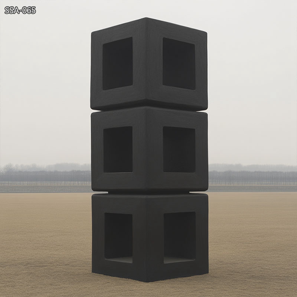 Geometric Cube Metal Modern Black Sculpture SSA-065