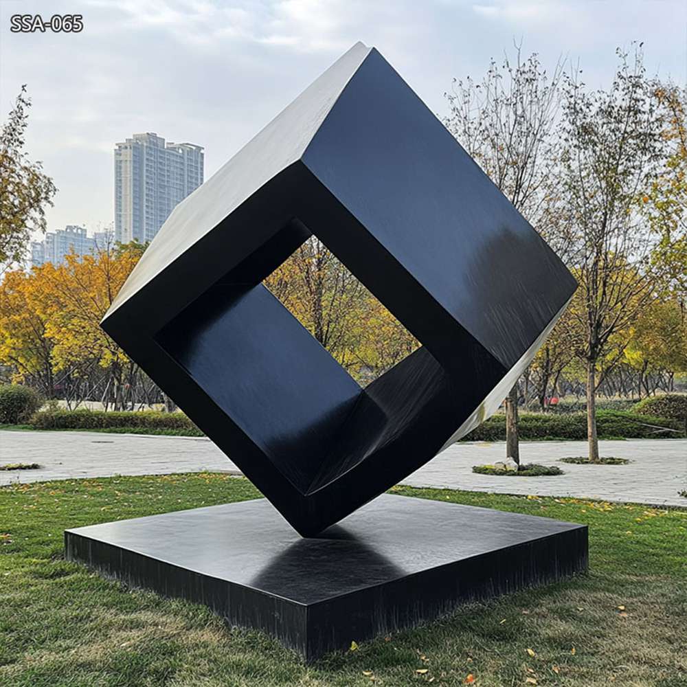 Geometric Cube Metal Modern Black Sculpture SSA-065