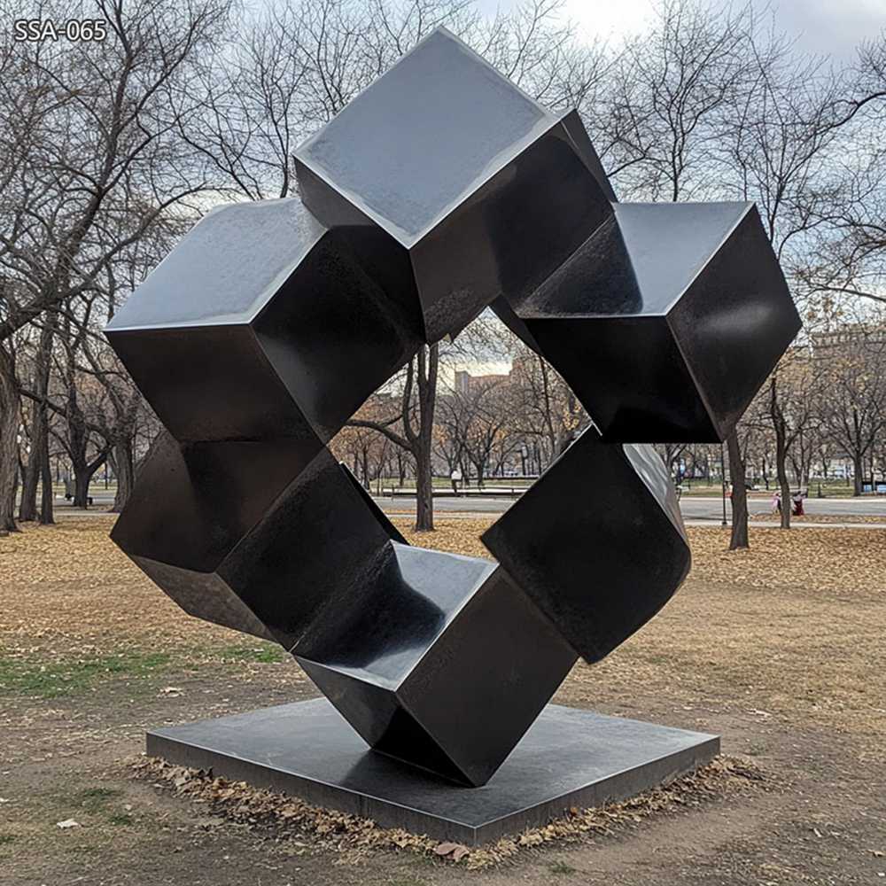 Geometric Cube Metal Modern Black Sculpture SSA-065