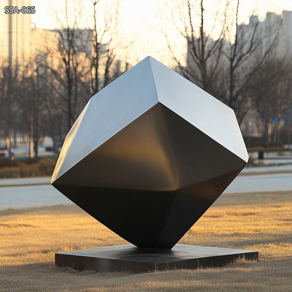 Geometric Cube Metal Modern Black Sculpture SSA-065
