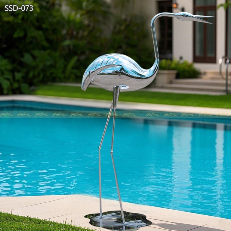Mirror Polished Metal Crane Sculpture SSD-073