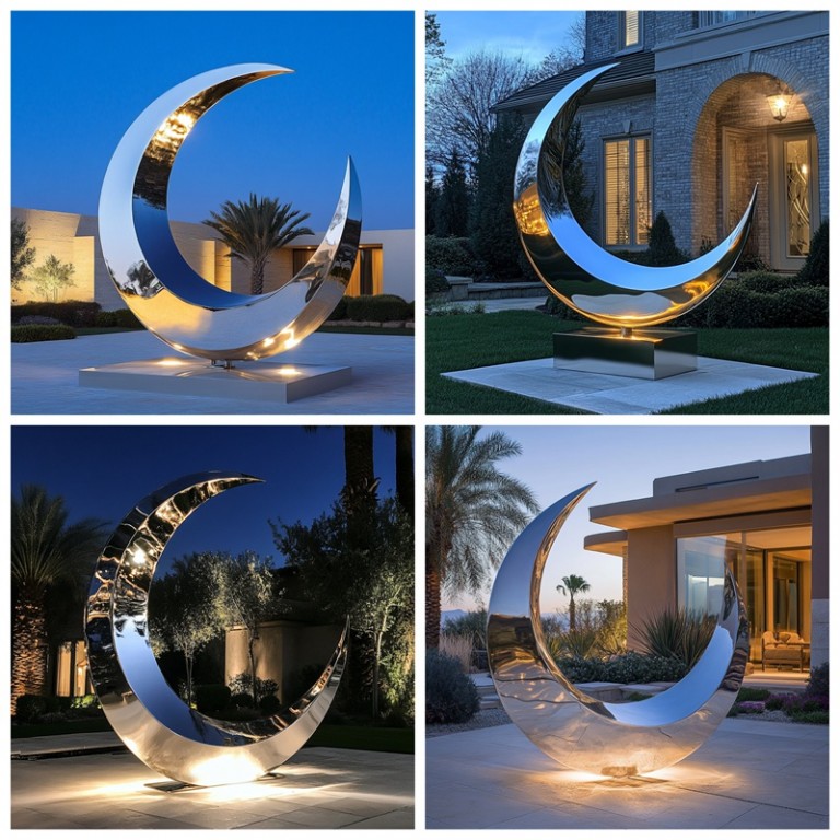 Modern Metal Crescent Moon Sculpture SSA-077