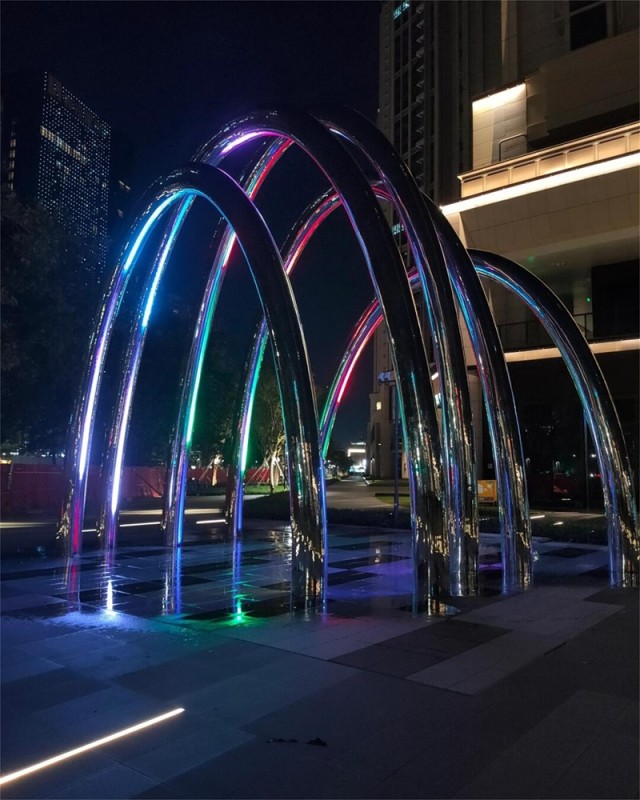 Interactive LED Half Ring Sculpture for Urban Nightscape