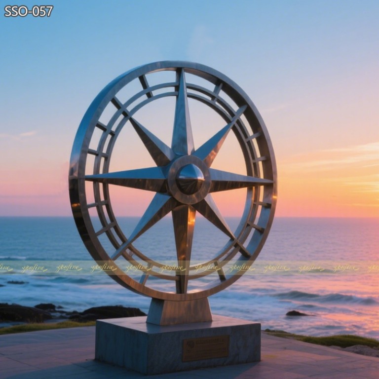 Large Outdoor Stainless Steel Nautical Compass Sculpture