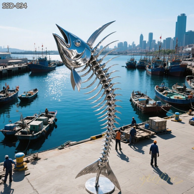 Stainless Steel Fishbone Sculpture for Coastal Spaces SSD-094