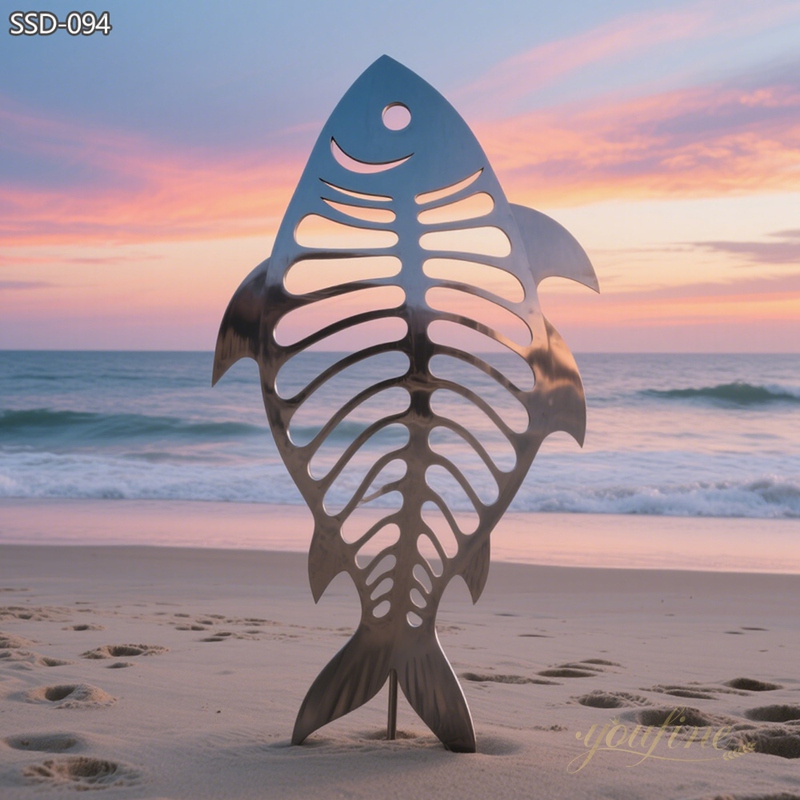 Stainless Steel Fishbone Sculpture for Coastal Spaces SSD-094