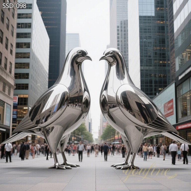 Stainless Steel Giant Pigeon Sculptures for Urban Public Art