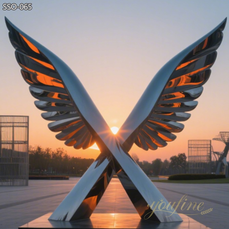 Mirror Polished Large Stainless Steel Wings Sculpture for Public SSO-065