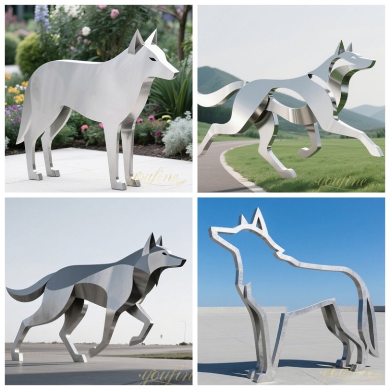 Modern Stainless Steel Wolf Outdoor Statue SSD-107