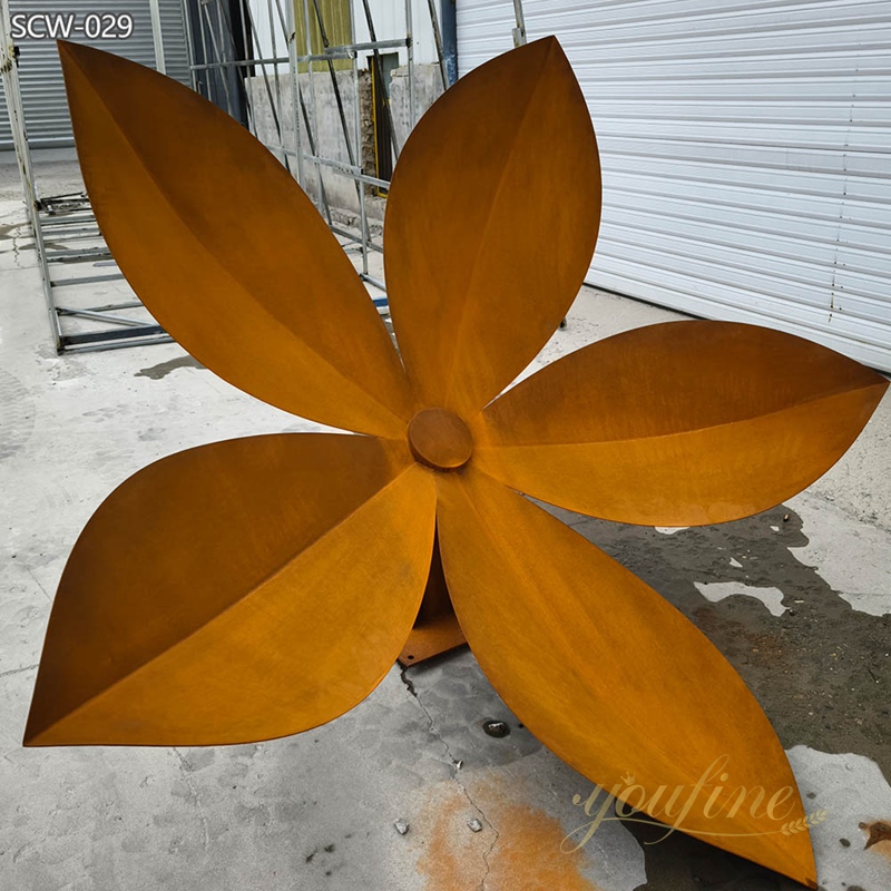 Corten Steel Abstract Flower Sculpture for Lawn SCW-029