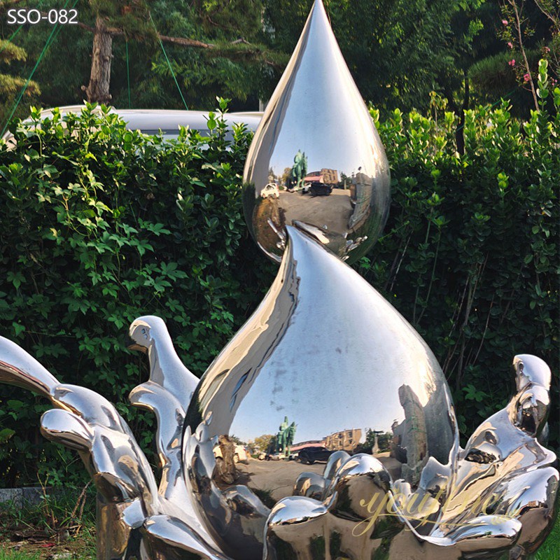 Stainless Steel Modern Water Drop and Wave Sculpture